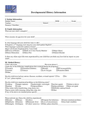 Fillable Online developmental history form.doc Fax Email Print - pdfFiller