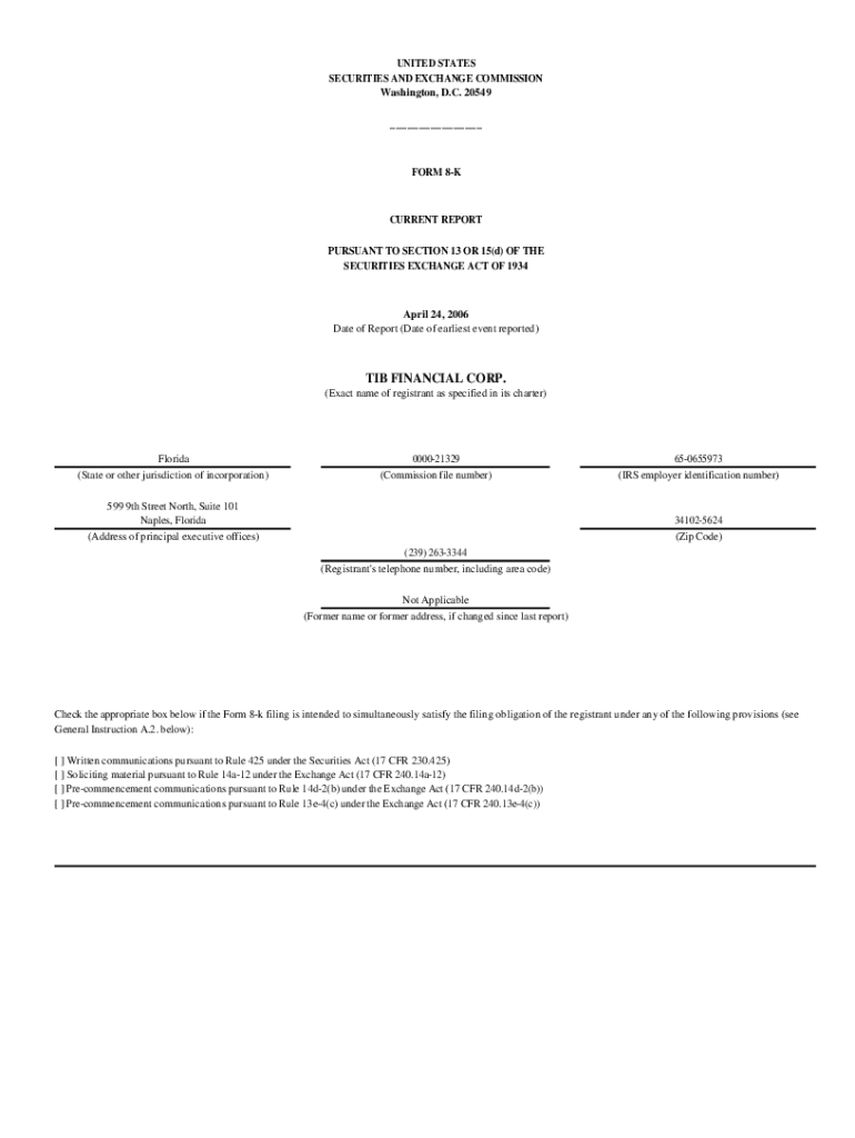 Fillable Online TIB FINANCIAL CORP. Fax Email Print - pdfFiller