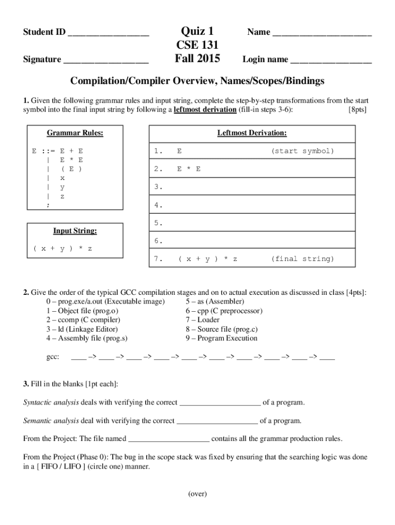 Fillable Online cseweb ucsd symbol into the final input string by following a leftmost ...
