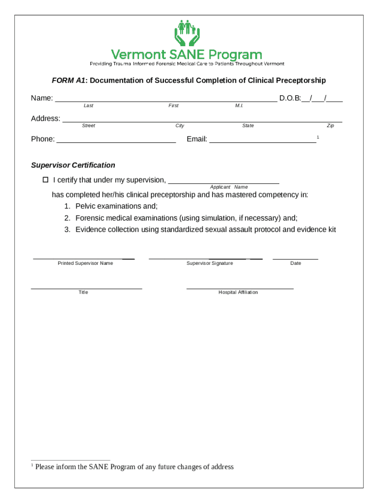 A1: Documentation of Successful Completion of Clinical Preceptorship ...