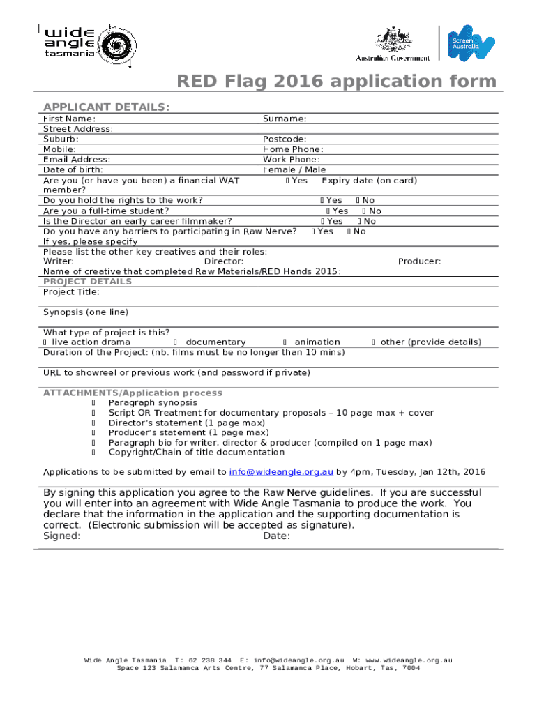 RED Flag 2016 application Doc Template | pdfFiller