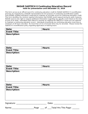 NASAR SARTECH II Continuing Education Record Doc Template | pdfFiller