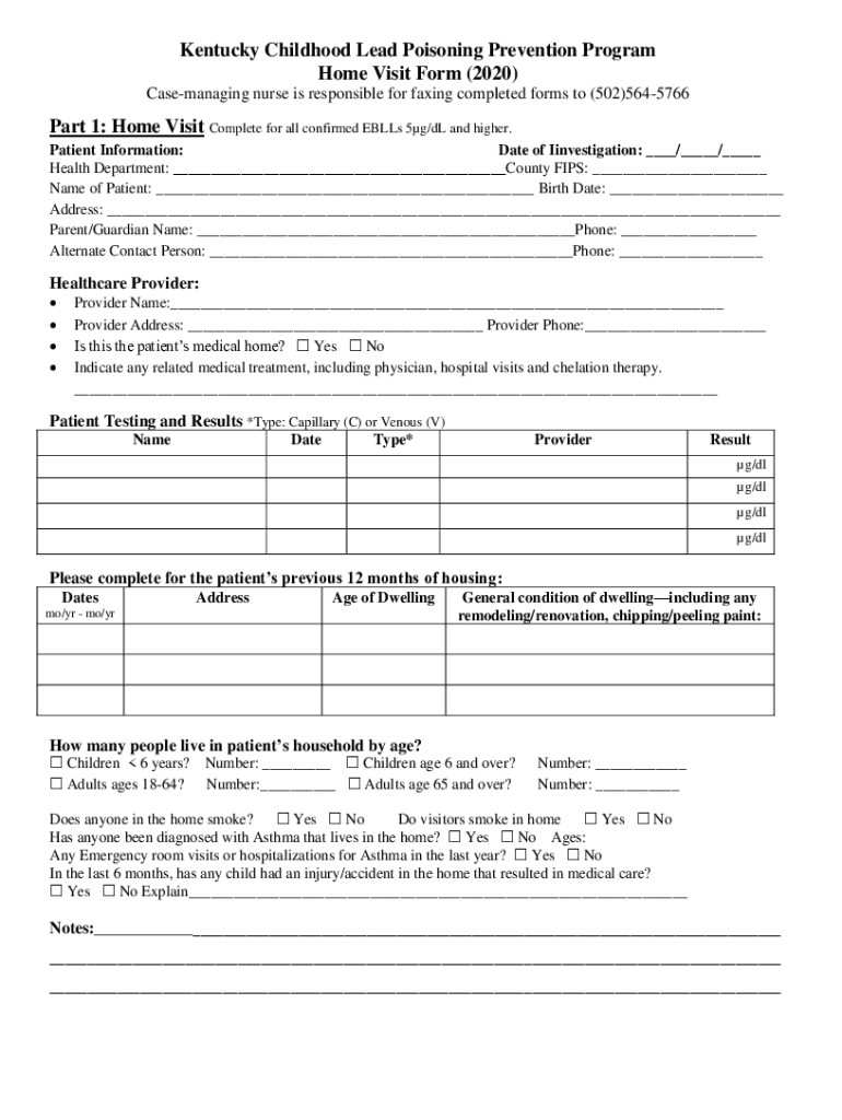 Fillable Online chfs ky Kentucky Childhood Lead Poisoning Prevention ...
