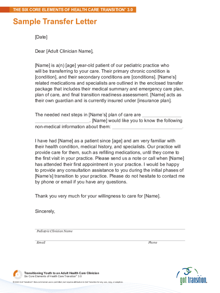 Fillable Online THE SIX CORE ELEMENTS OF HEALTH CARE TRANSITION 3 Fax ...