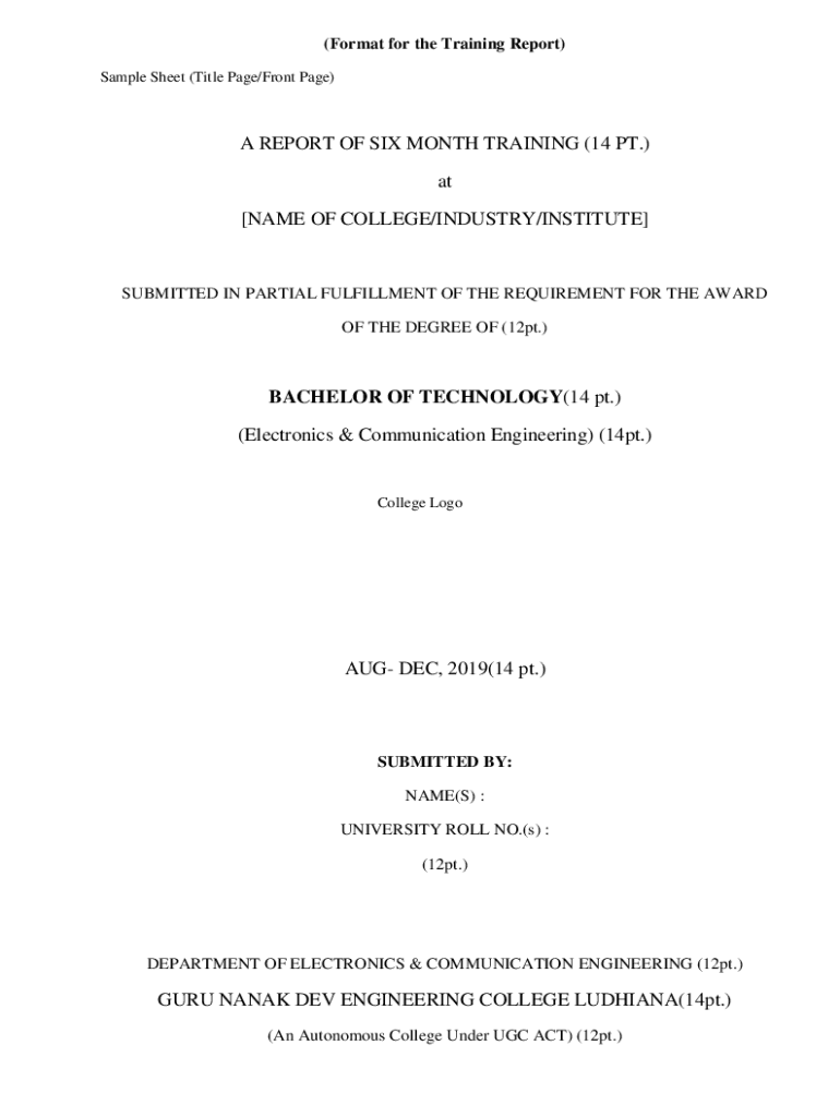Fillable Online ece gndec ac 28+ Training Report Templates - Free ...