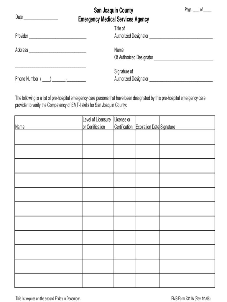 Fillable Online 2311A EMT-I Skills Verification Form.xls Fax Email ...