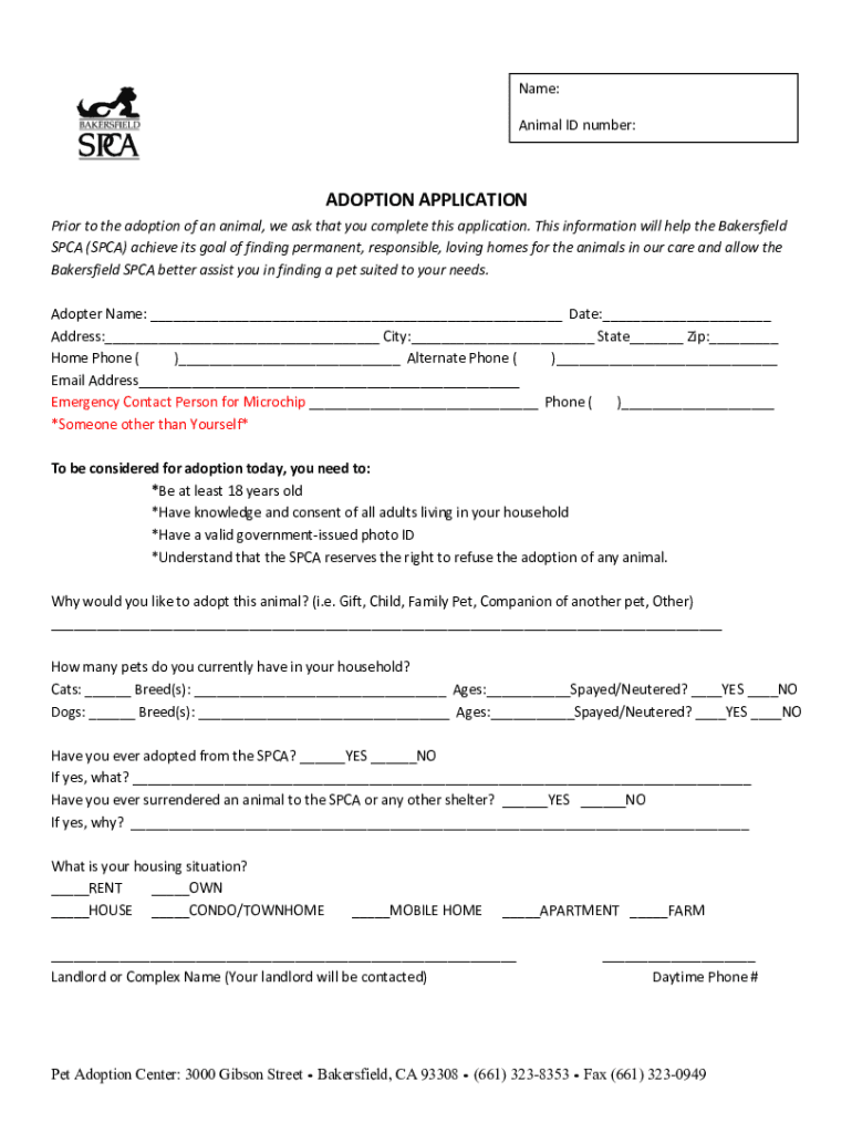 Fillable Online SPCA Adoption Application Fax Email Print - pdfFiller