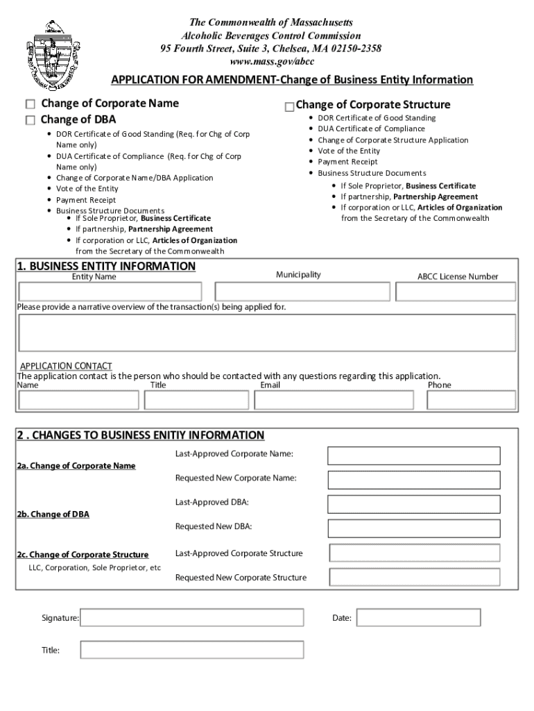 Fillable Online APPLICATION FOR AMENDMENT-Change of Business Entity ...