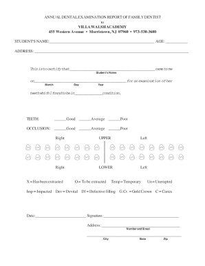 Fillable Online ANNUAL DENTAL EXAMINATION REPORT OF FAMILY DENTIST Fax ...
