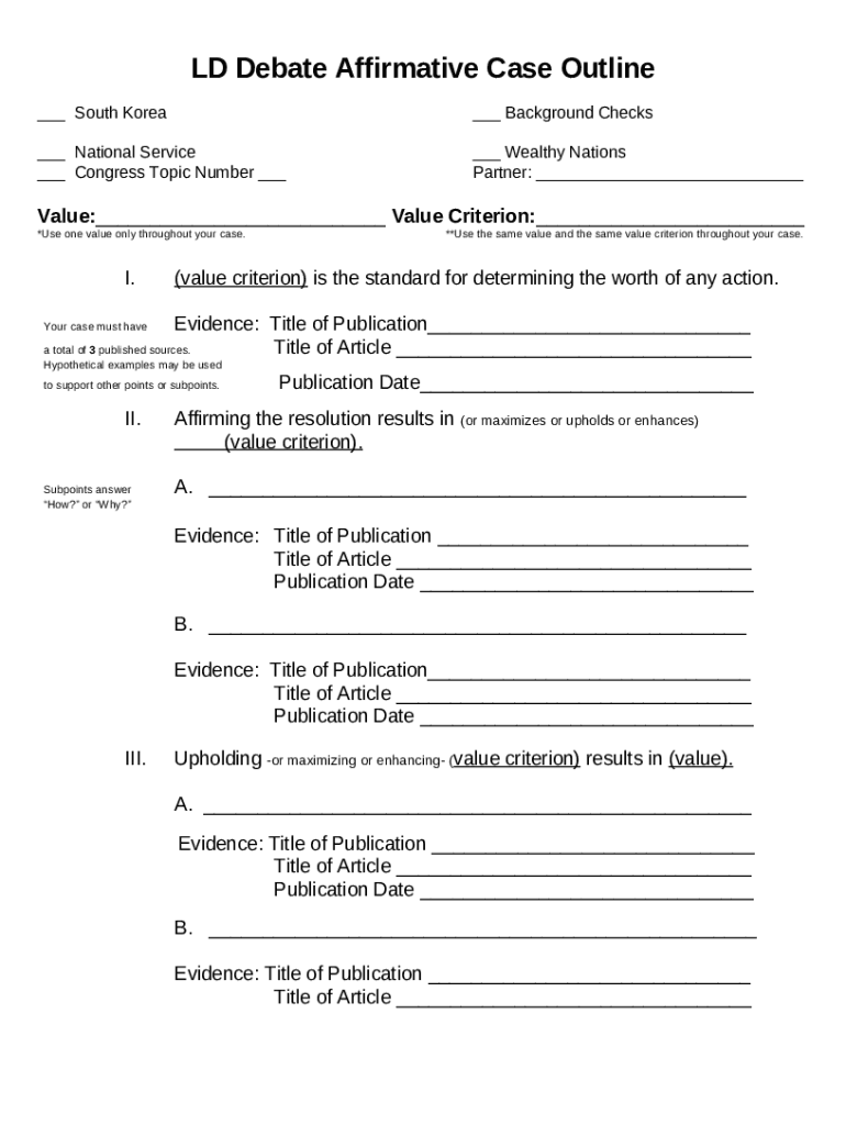 LD Debate Case Outline - Fort Bend ISD Doc Template | pdfFiller
