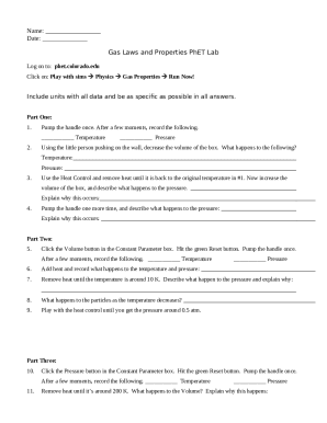 Gas Laws and Properties PhET Lab Doc Template | pdfFiller