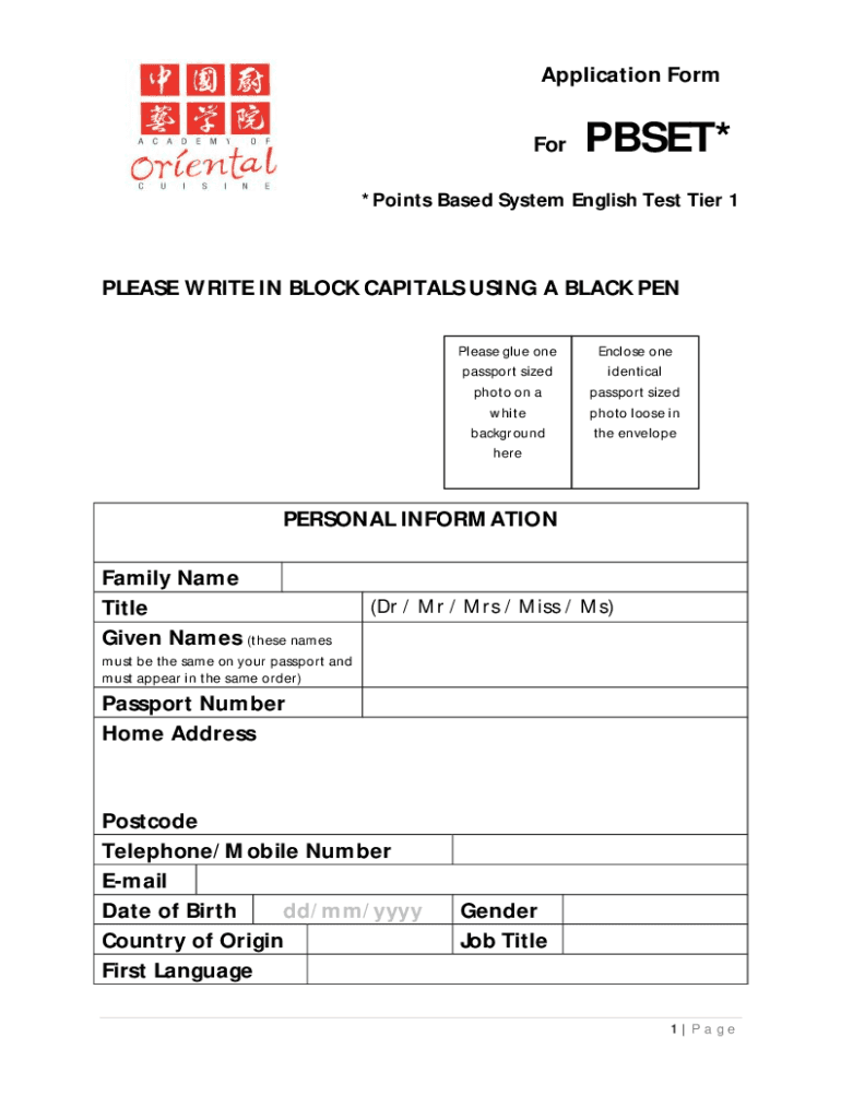 Fillable Online 1. PBSET TIER 1 Application Form1 Fax Email Print ...