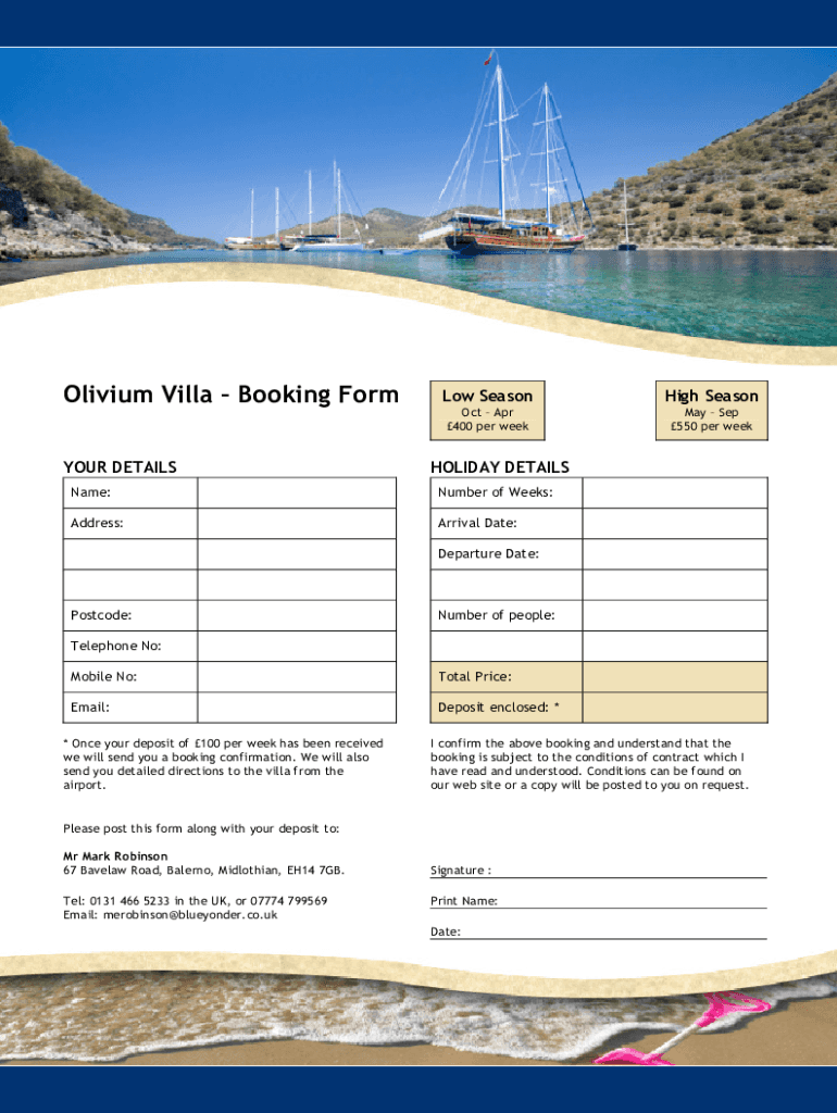 Fillable Online Olivium VillaBooking Form.doc Fax Email Print - pdfFiller
