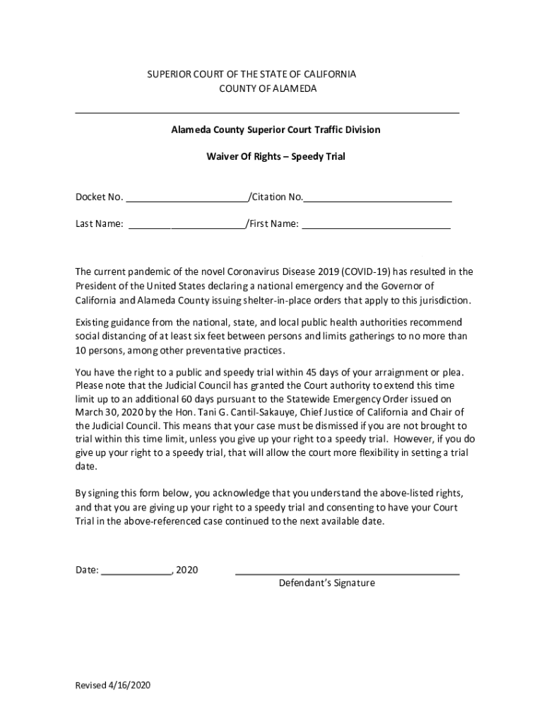 Fillable Online Superior Court of California 1 - Alameda County ...