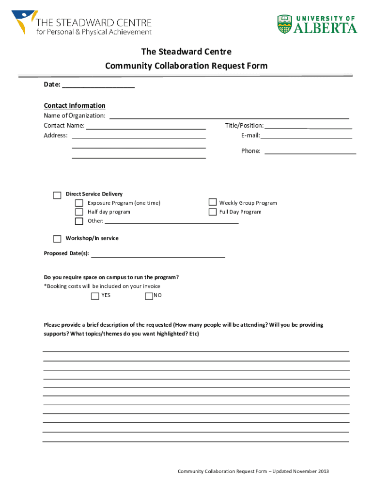 Fillable Online The Steadward Centre Community Collaboration Request ...