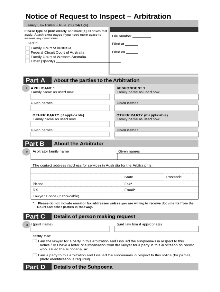 Notice of Request to Inspect - Arbitration Doc Template | pdfFiller