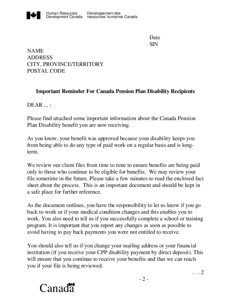 Fillable Online PDF Application for Canada Pension Plan Disability ...
