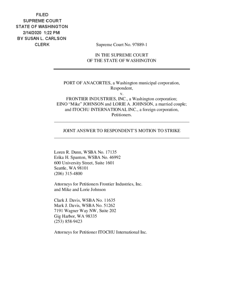 Fillable Online 2020 02 14 Joint Answer to Motion to Strike Fax Email ...