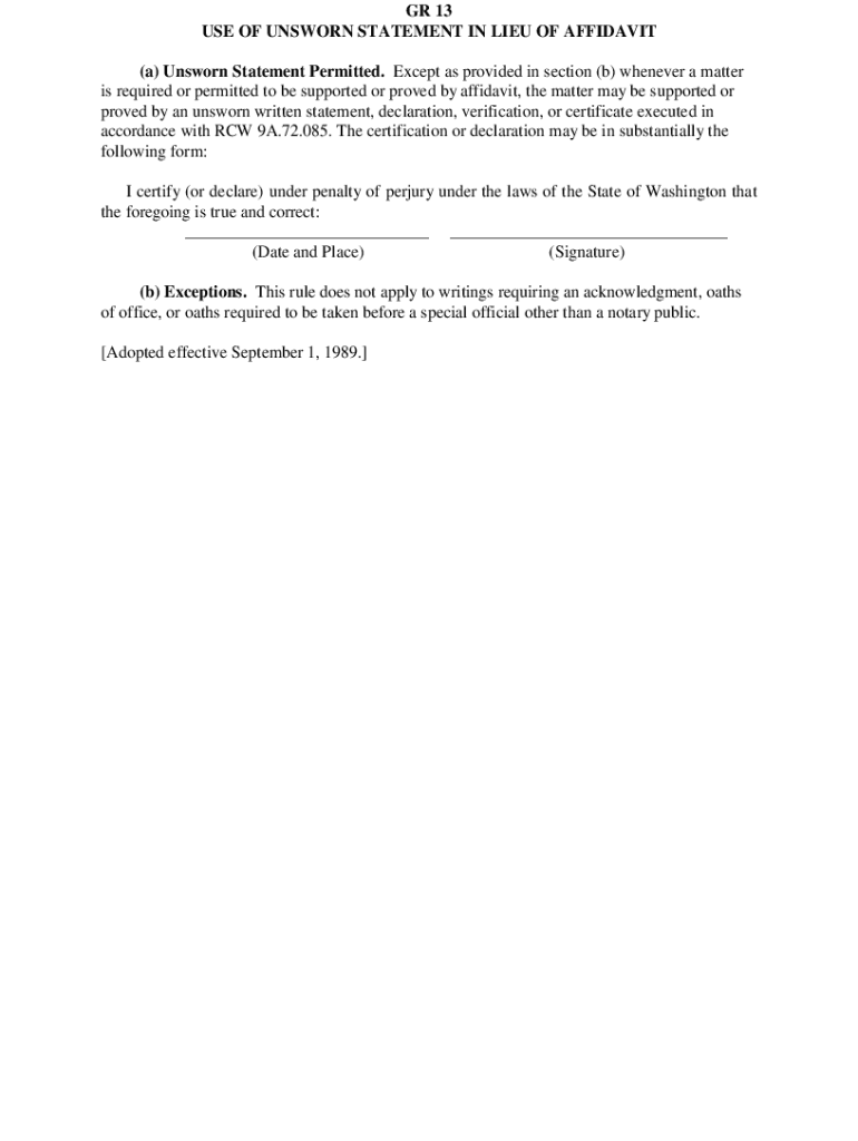 Fillable Online Gr 13 Use Of Unsworn Statement In Lieu Of Affidavit A Fax Email Print