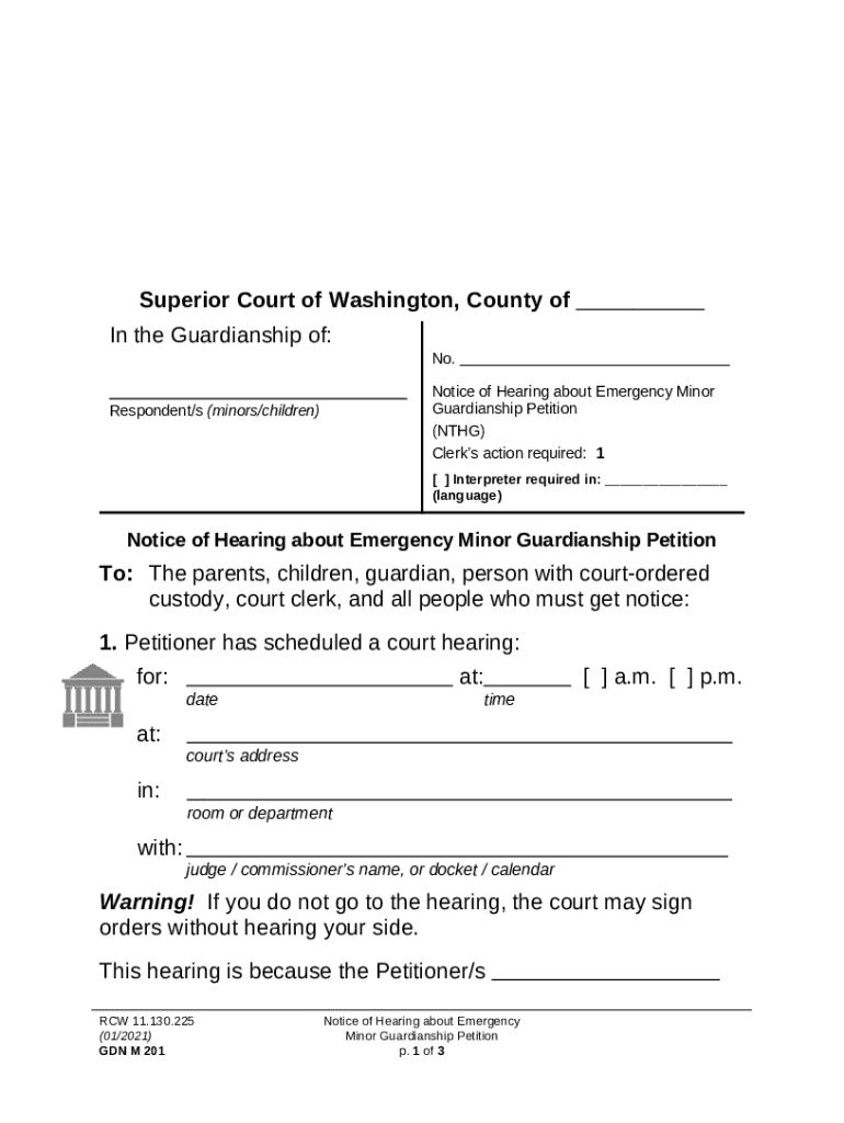 Notice of Hearing about Emergency Minor Guardianship Petition Doc ...