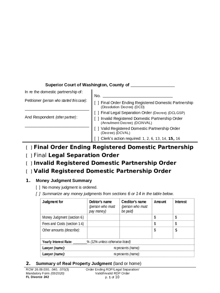 Invalid Registered Domestic Partnership Order Doc Template | pdfFiller