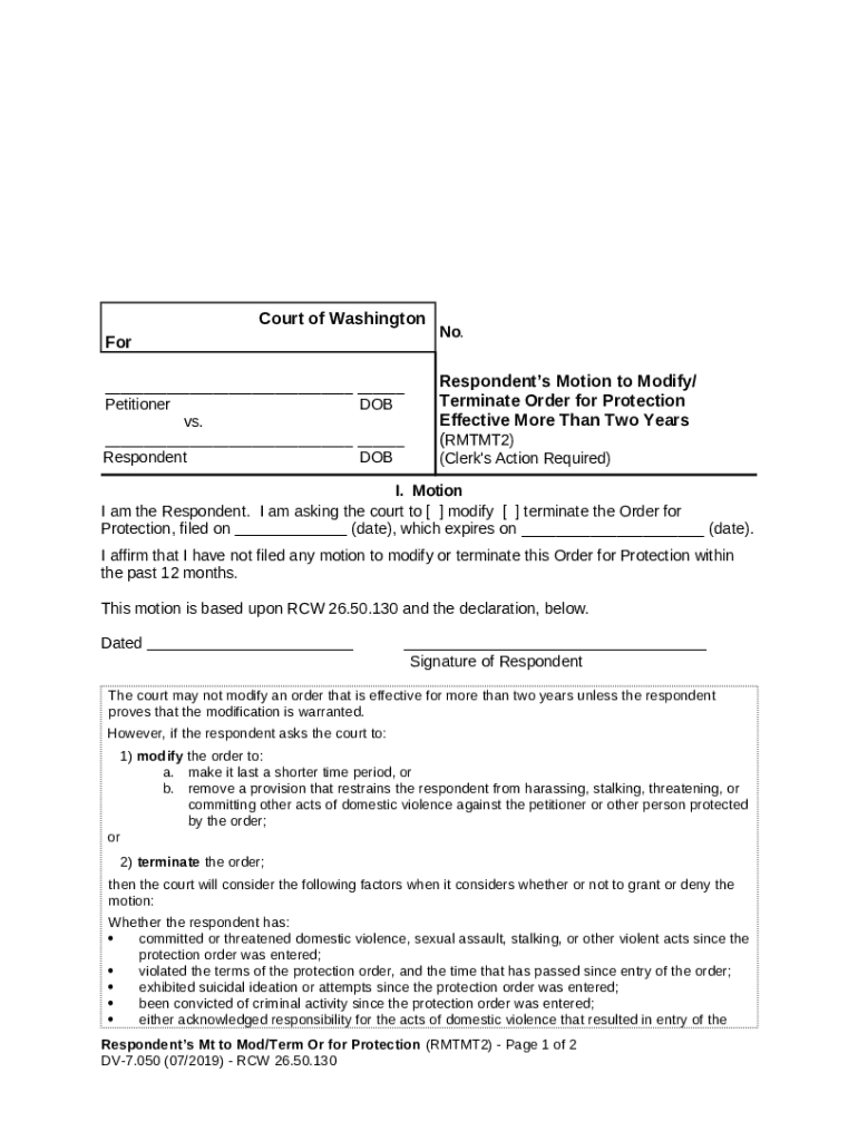 Respondent's Motion to Modify/ Terminate Order for Protection Effective ...