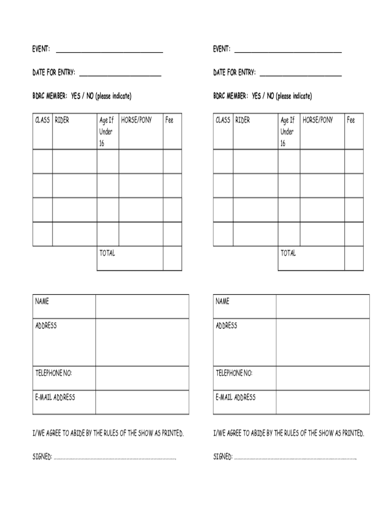 Fillable Online Blank Entry Form Fax Email Print - pdfFiller