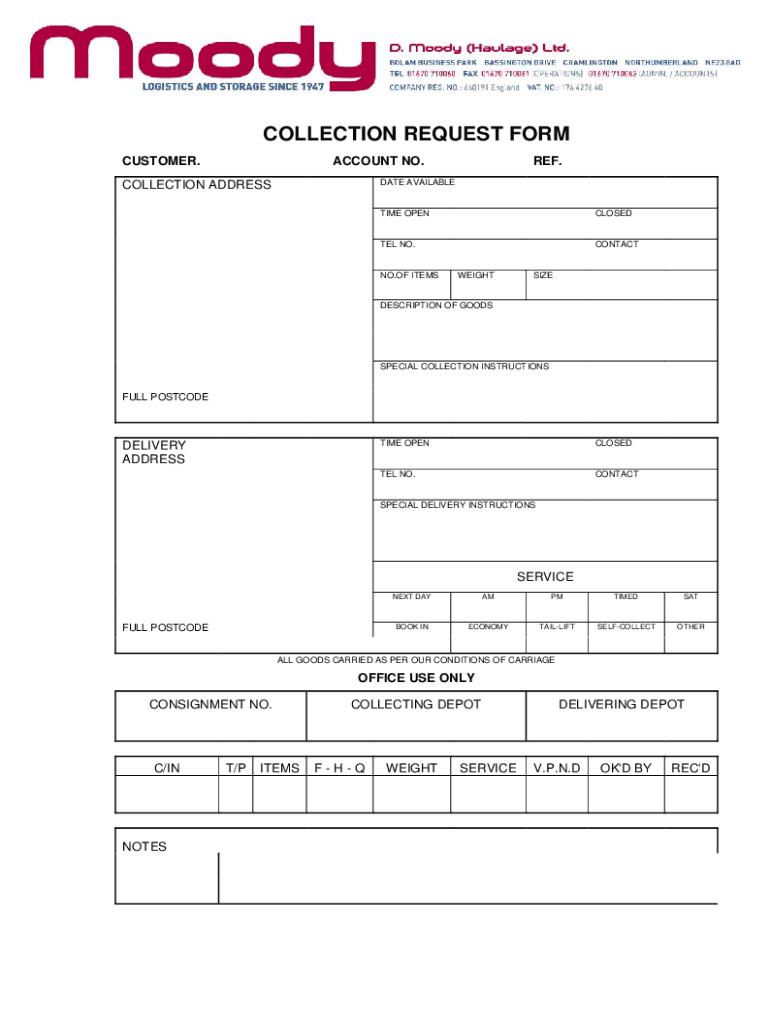 Fillable Online COLLECTION REQUEST FORM Fax Email Print - pdfFiller