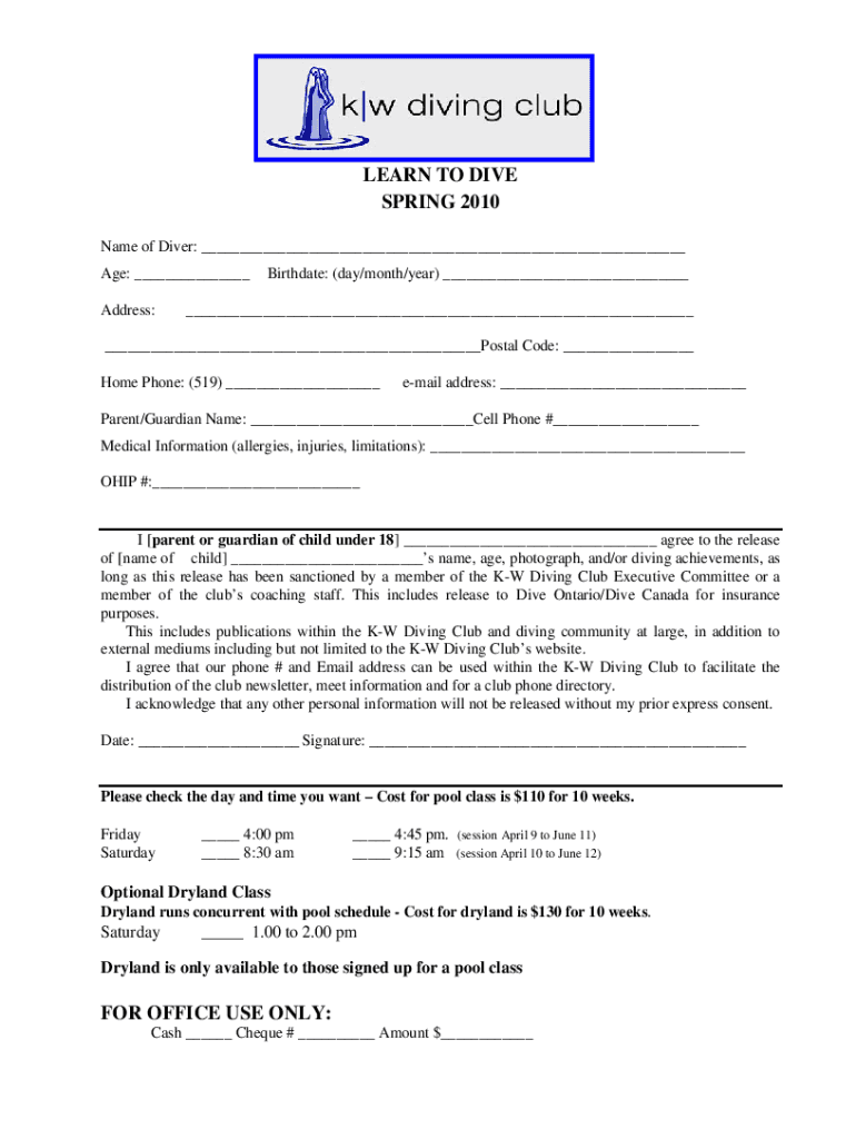 Fillable Online Discover Scuba Diving Participant Statement and ...