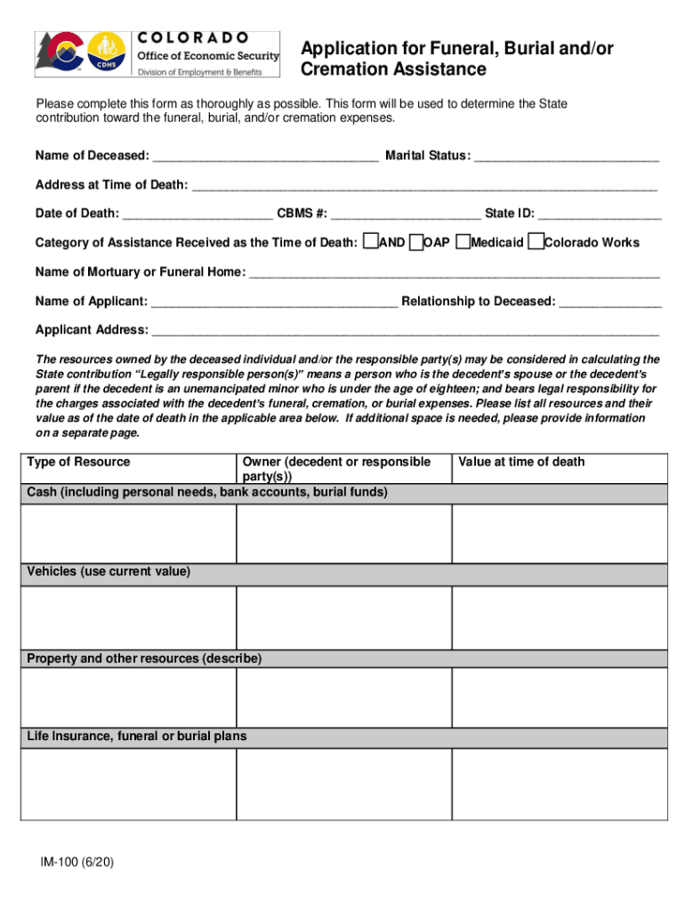 Fillable Online Application for Funeral, Burial and/or Cremation Fax ...