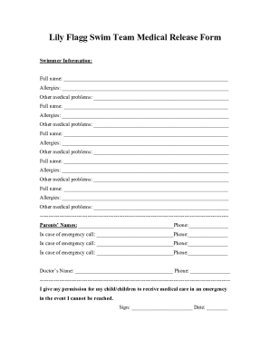 Fillable Online Lily Flagg Swim Team Medical Release Form 21.doc Fax ...