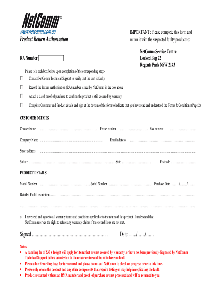 Fillable Online NetComm Aus RA Form Fax Email Print - pdfFiller