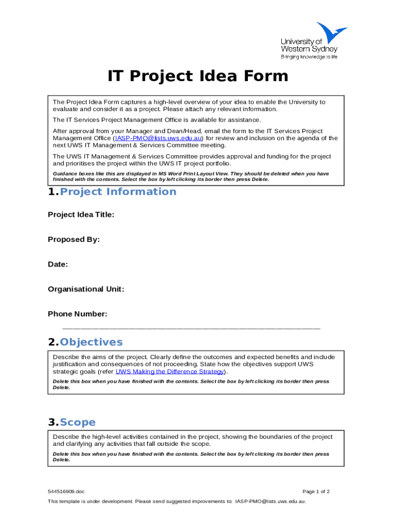 Project Idea . PMO Methodology Doc Template | pdfFiller