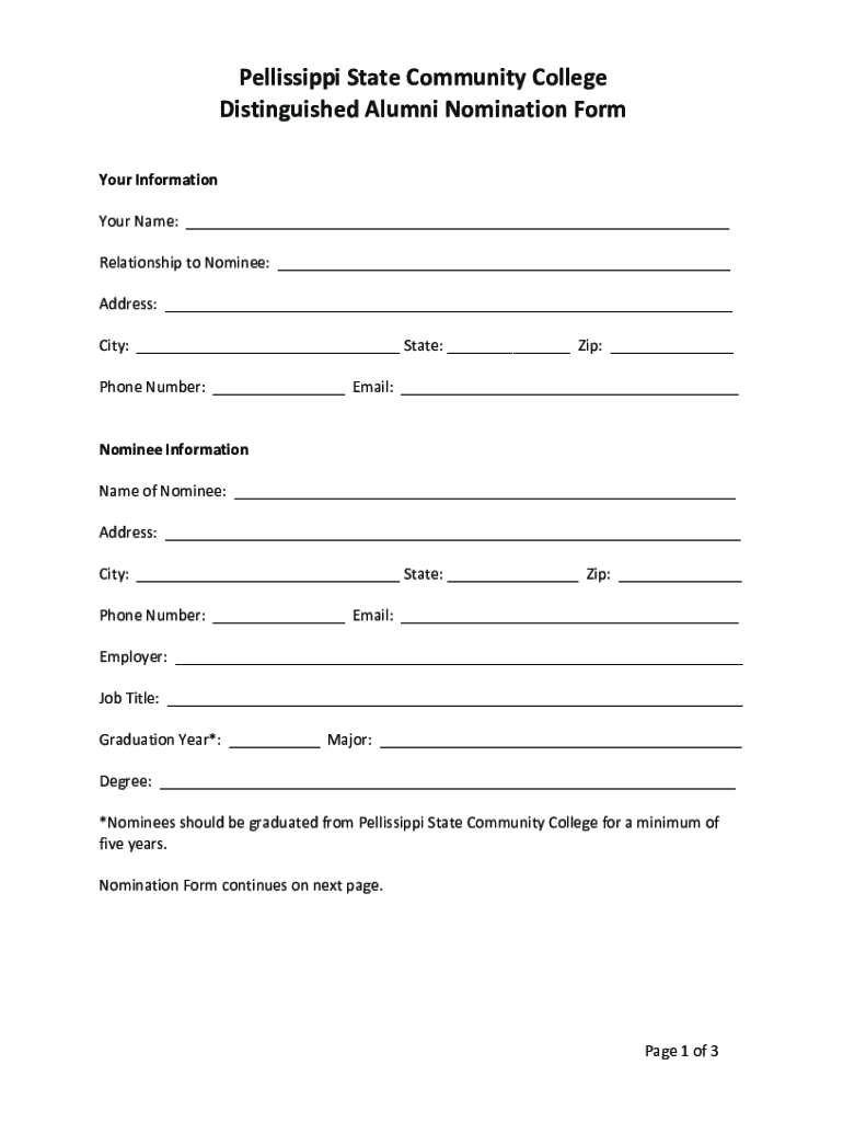 Fillable Online Distinguished Alumni Award Nomination Form - Pellissippi ... Fax Email Print ...