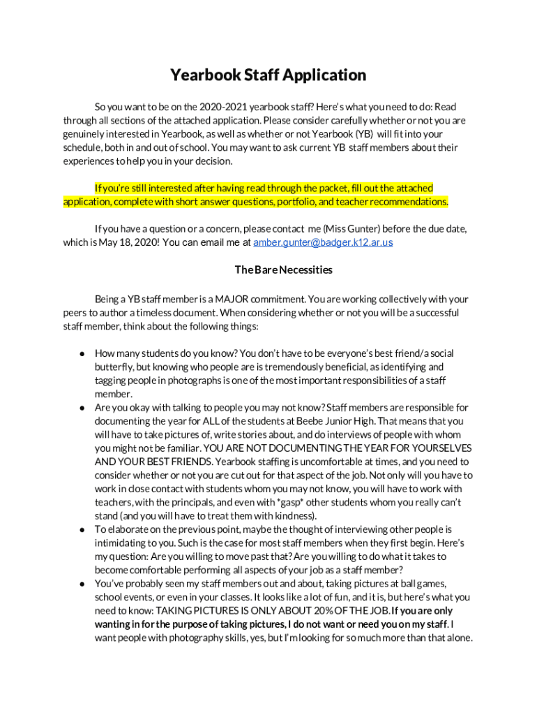 Fillable Online So you want to be on the 2020-2021 yearbook staff Fax ...