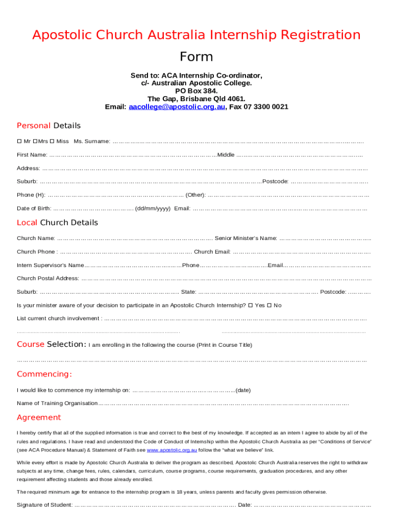 ACA Internship Registration Doc Template | pdfFiller