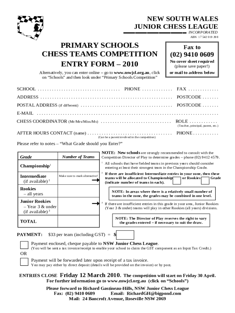 Primary Schools Competition Entry Doc Template | pdfFiller
