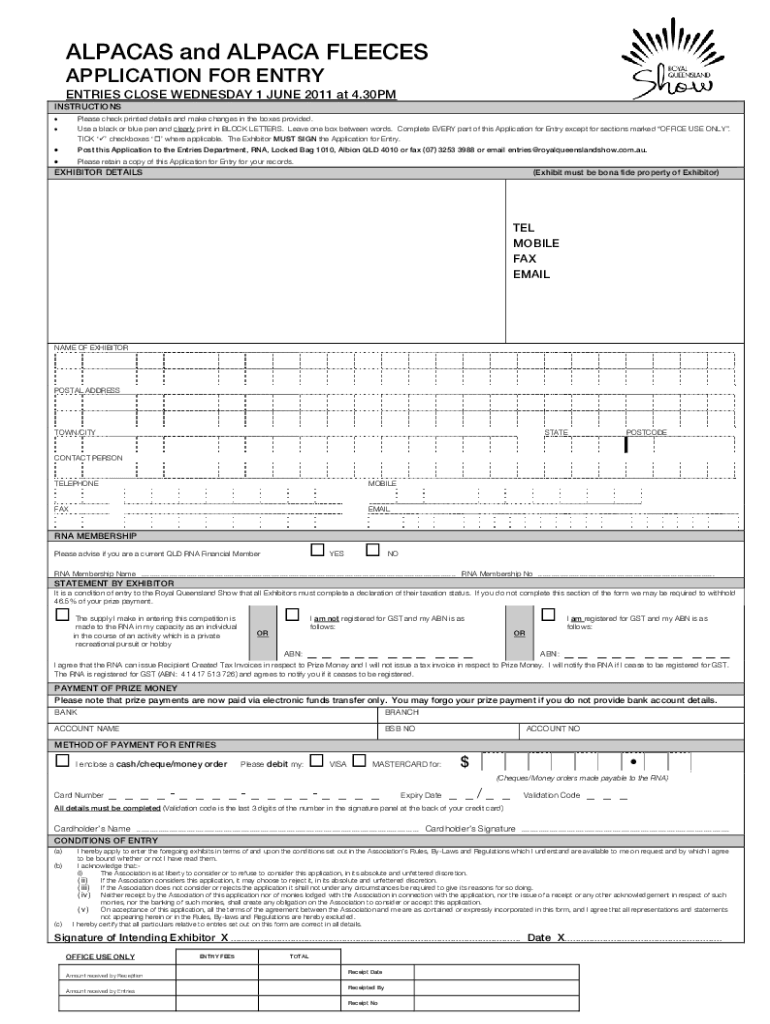 Fillable Online ALPACAS and ALPACA FLEECES - rna.org.au Fax Email Print ...