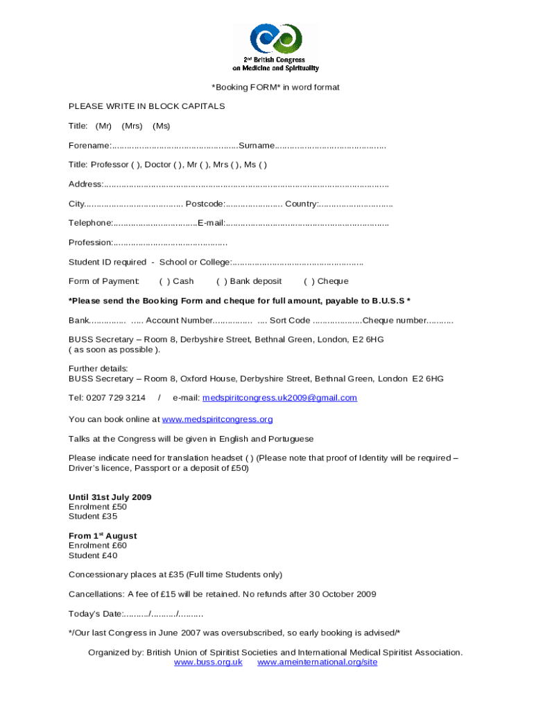 *Booking * Doc Template | pdfFiller