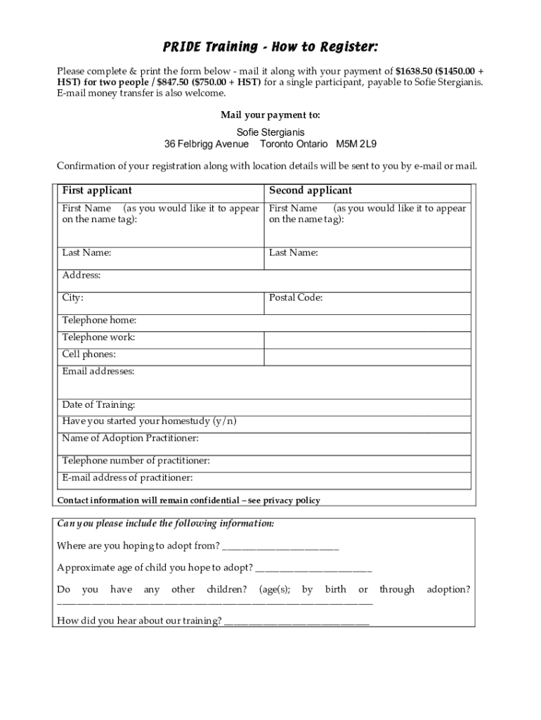 Fillable Online Pride Registration form Fax Email Print - pdfFiller
