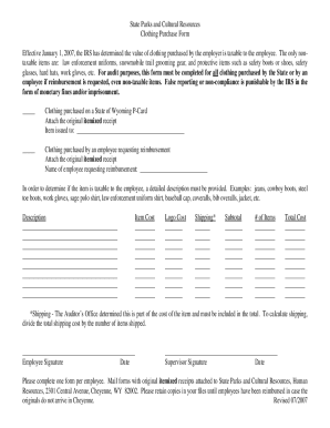 Fillable Online SPCR Clothing Purchase Form Fax Email Print - pdfFiller