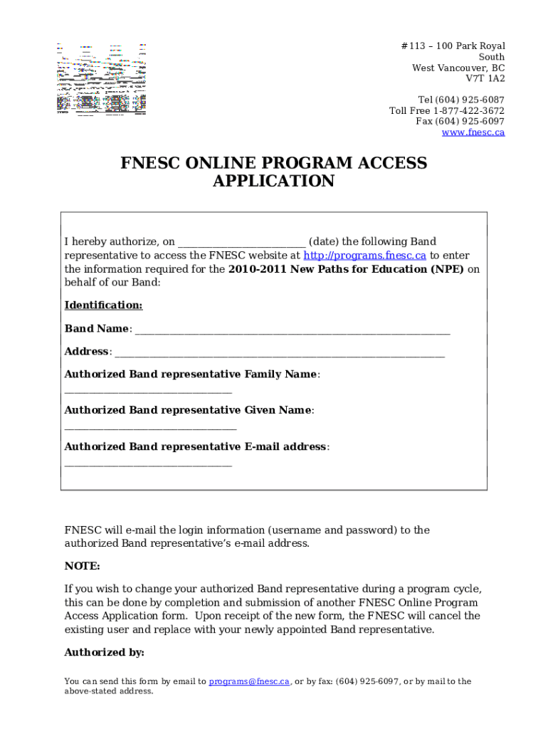 FNESC ONLINE PROGRAM ACCESS APPLICATION Doc Template | pdfFiller