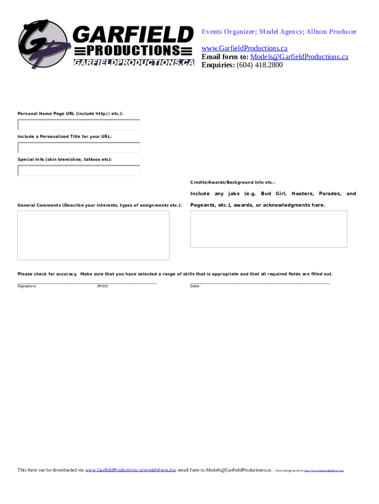 Models Application Doc Template | pdfFiller