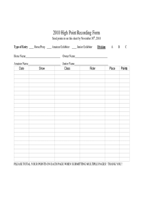 Fillable Online High Point Recording Form Fax Email Print - pdfFiller