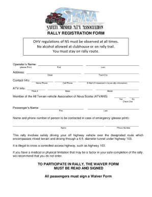 Fillable Online RALLY REGISTRATION FORM - SMATVA Fax Email Print ...