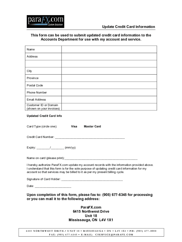 Fillable Online Update Credit Card Information Fax Email Print - pdfFiller