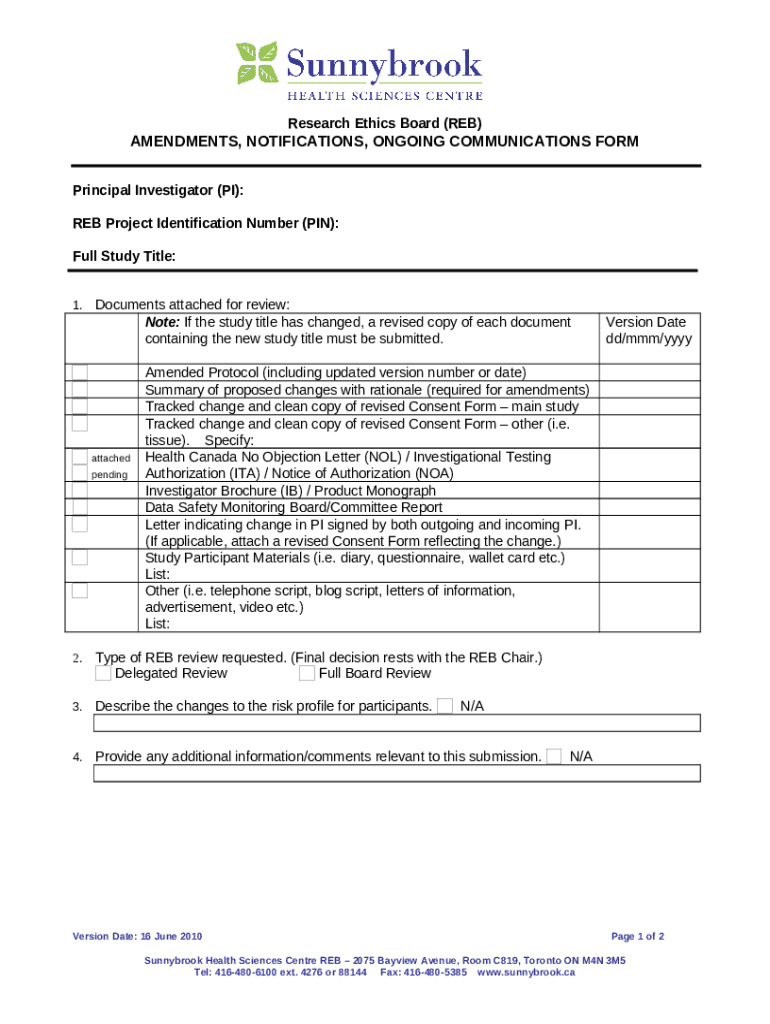 REB-SOP-IV-04.002 Amendments, Notifications, Ongoing ... Doc Template ...