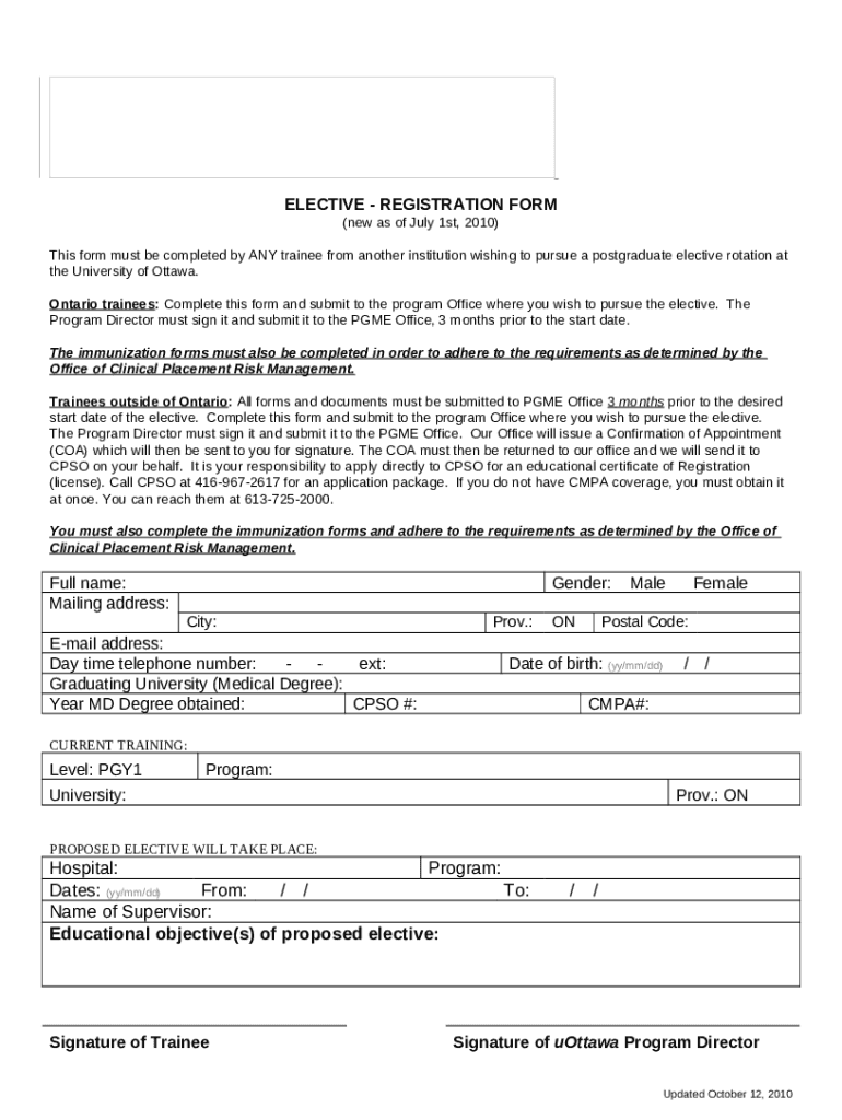 ELECTIVE - REGISTRATION Doc Template | pdfFiller