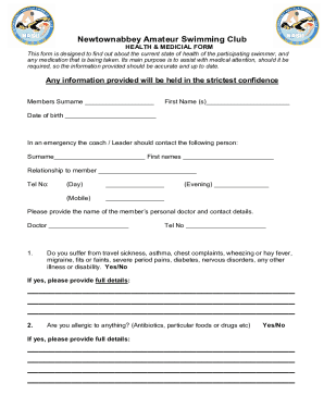 Fillable Online Health Check Form Swim Ulster.doc Fax Email Print ...