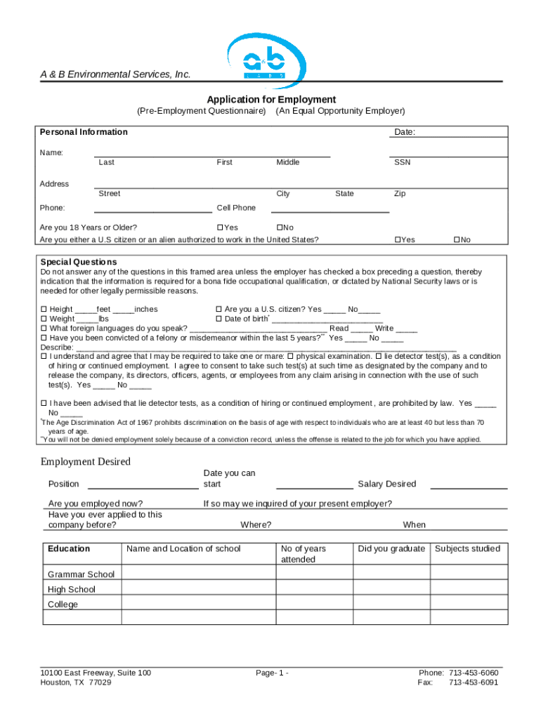 (Pre-Employment Questionnaire) (An Equal Opportunity ... Doc Template ...